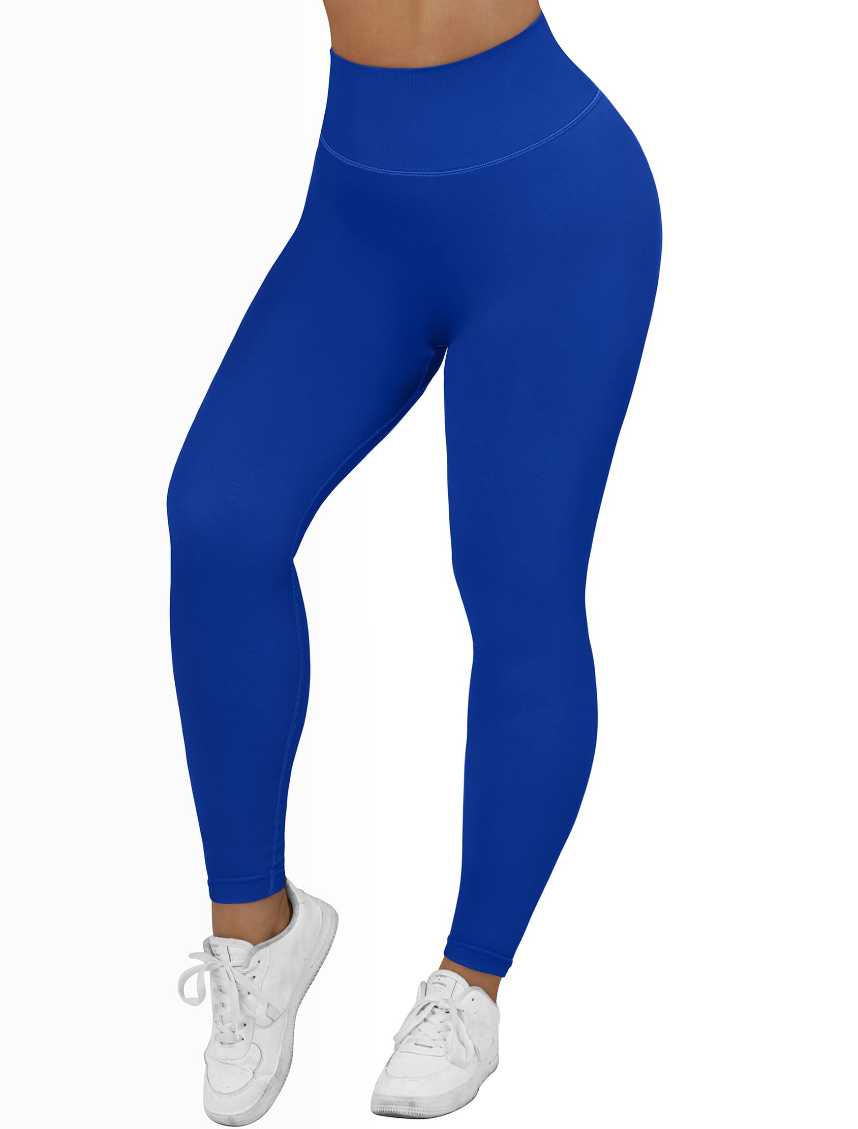 OMKAGI No Scrunch Butt Seamless Leggings for Women High Waisted Workout Yoga Pants(L,859-Peacock Blue)