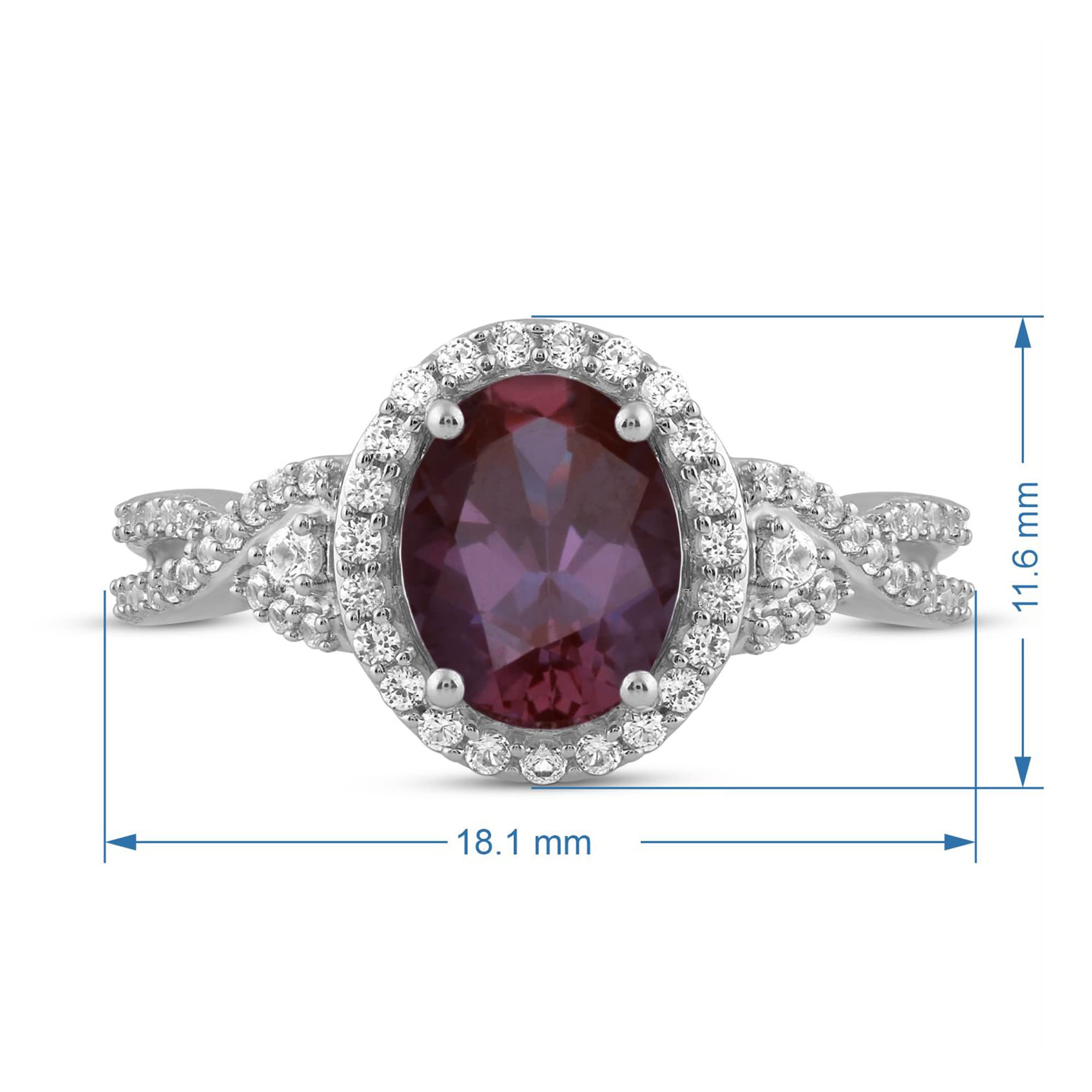 Jewelili Sterling Silver 9x7mm Oval Alexandrite and Round Created White Sapphire Ring, Size 6