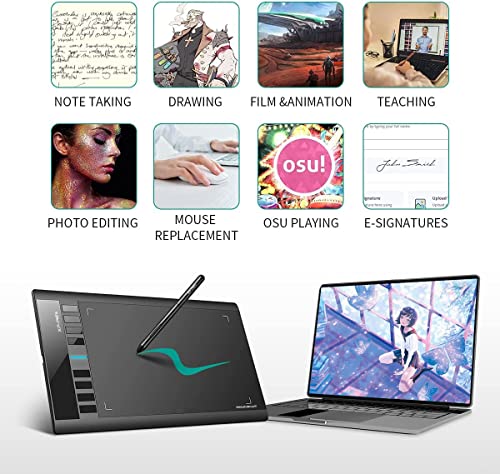 XPPen Star03 V2 Drawing Tablet Graphics Drawing Pen Tablet with 8192 Levels Pen Pressure Battery-Free Stylus Passive Pen Signature Board with 8 Hot Keys (Black)