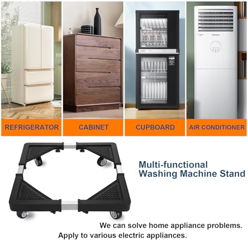 HQO LOVL Mini Fridge Stand with 4 Locking Wheels 17.7"-25.6" Adjustable Dolly Washing Machine Stand Base,for Furniture Portable Refrigerator Dryer Stand(Black)