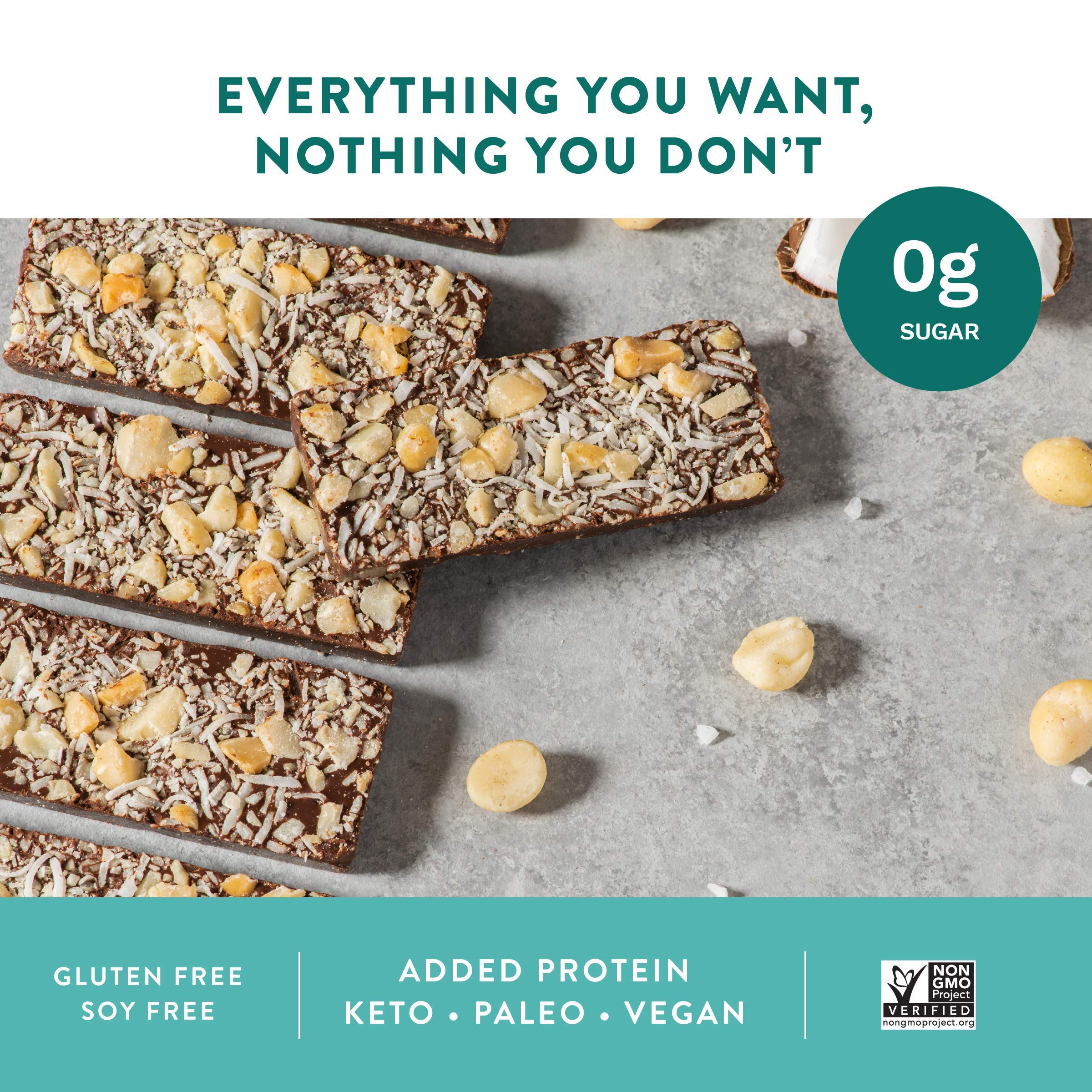 JOJO's Dark Chocolate Bars Made with Hemp, Plant Based Protein, Sugar Free, Low Carb, Vegan, Paleo & Keto Friendly, Healthy Snack, Goes Hawaiian, 1.2oz Bar (12 Count Box)