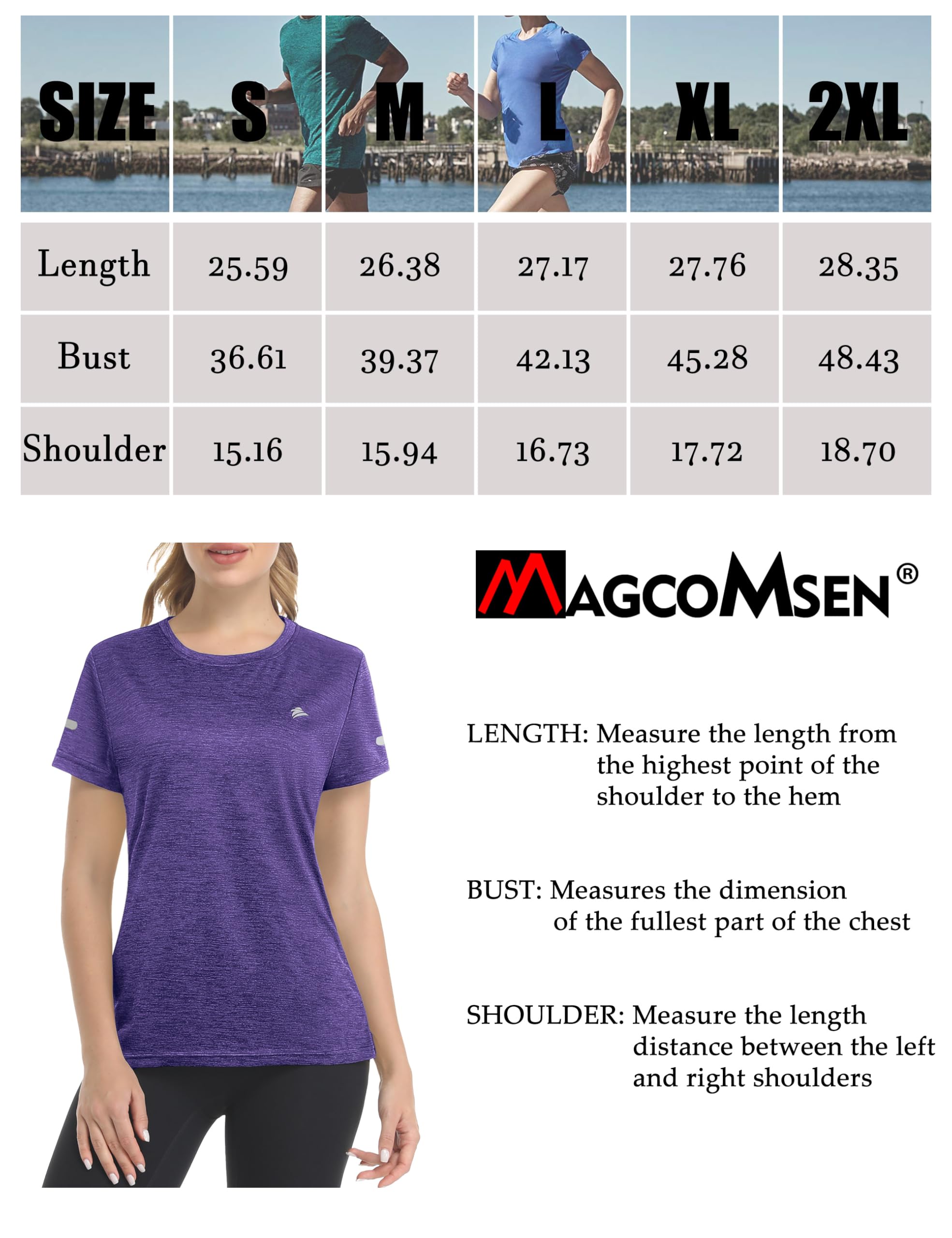 MAGCOMSEN Women Short Sleeve Workout Tops Moisture Wicking Athletic T-Shirts Quick Dry Sports Gym Active Top Violet S