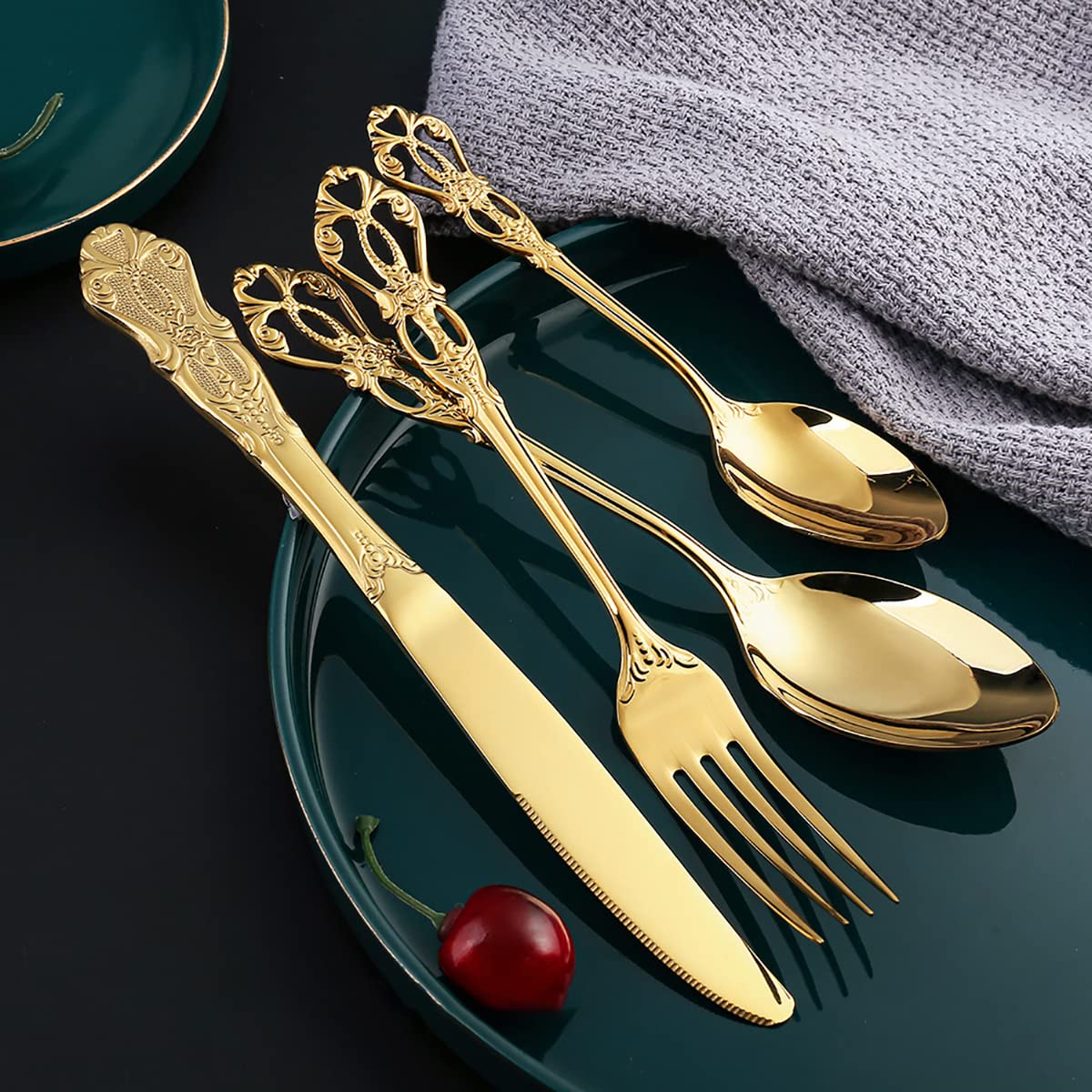 IKXO 35 Piece Silverware Set ,Stainless Steel Silverware Set, Modern Sleek Flatware Set, Include Knife Fork Spoon Long Teaspoon Salad Fork Mirror-Polished Dishwasher Safe Cutlery