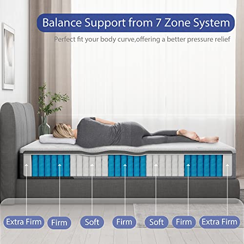 Kescas 12 Inch Spring Hybrid Full Mattress -Bamboo Charcoal Cooling Gel Memory Foam, Moisture Wicking Cover, Edge Support - Pocket Innersprings for Motion Isolation - Medium Firm