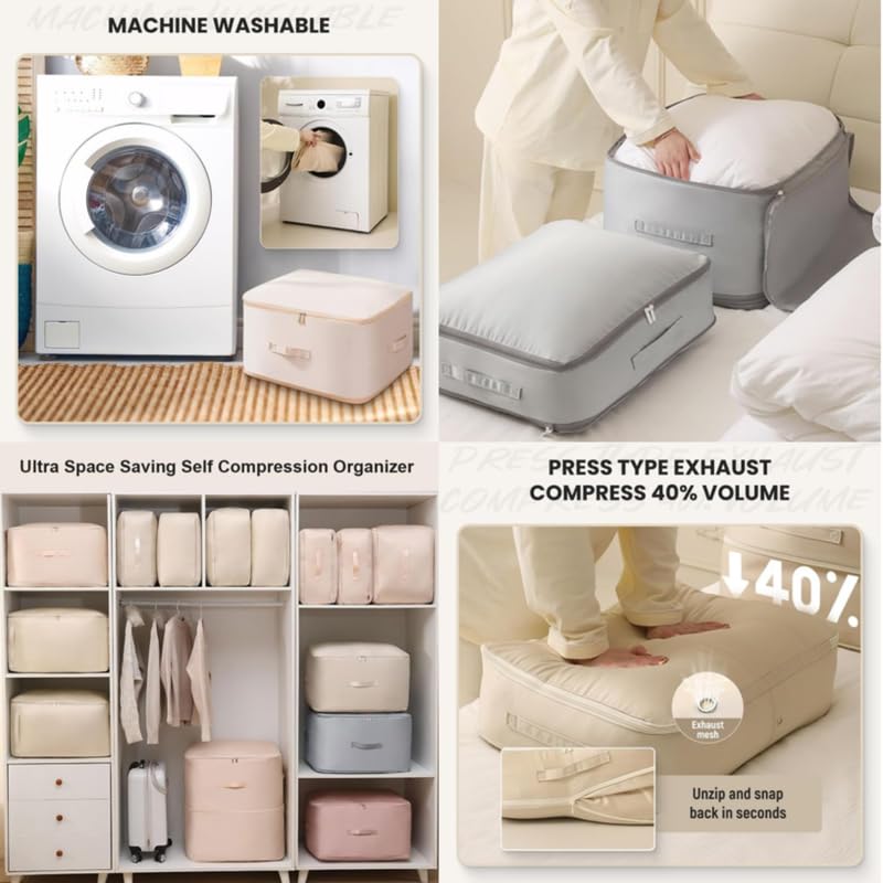 Ultra Space Saving Self Compression Organizer, 2024 Upgrade Space Saving Self Compression Organizer for Comforters Compression Duvet Storage Bag Large Capacity Organizer Bag for Comforters