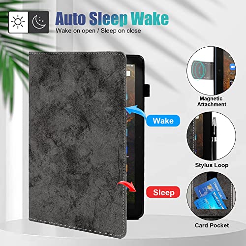 Kindle Fire HD 10 & HD 10 Plus Case(11th Generation,2021 Model Release),Auto Sleep/Wake Multi-Angle Stand Folio Cover for Amazon Tablet with Pocket/Card Slots,Grey