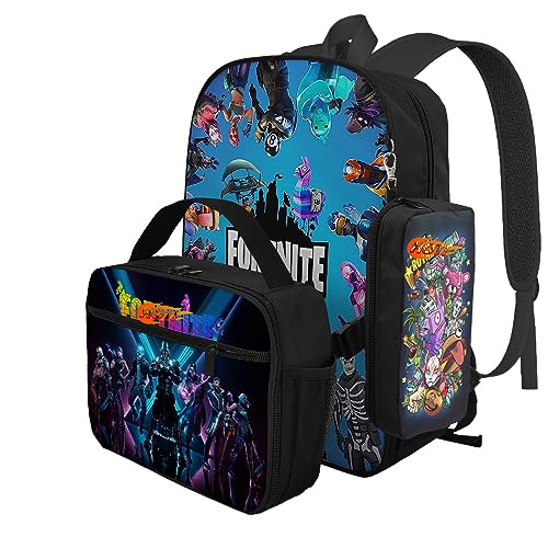 KXOIYSD Unisex Anime Game 3-Piece Backpack 3d Printed Backpacks Set with Lunch Box for Men Women B