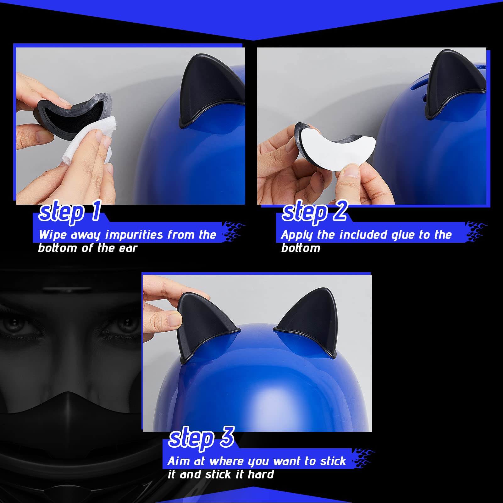 Lewtemi 4 Pairs Helmet Devil Horns Motorcycle Helmet Accessories Cat Ears Stick on Bike Helmet Devil Wings Horns with Adhesive Suction Cup Ski Helmet Accessories for Women Men, Black