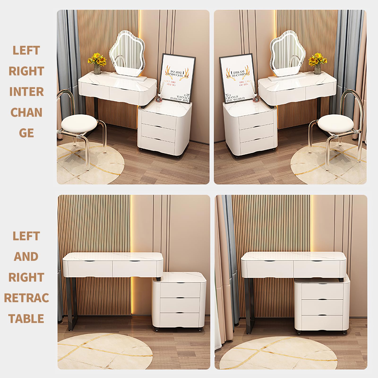 Hunlyman Makeup Vanity Desk, Modern Style Makeup Table Made of Solid Wood,Including Rotatable/Removable Touch Screen HD LED Mirror(3-Brigntness) and Soft Chair,Family Bedroom (39 Inch/100CM)