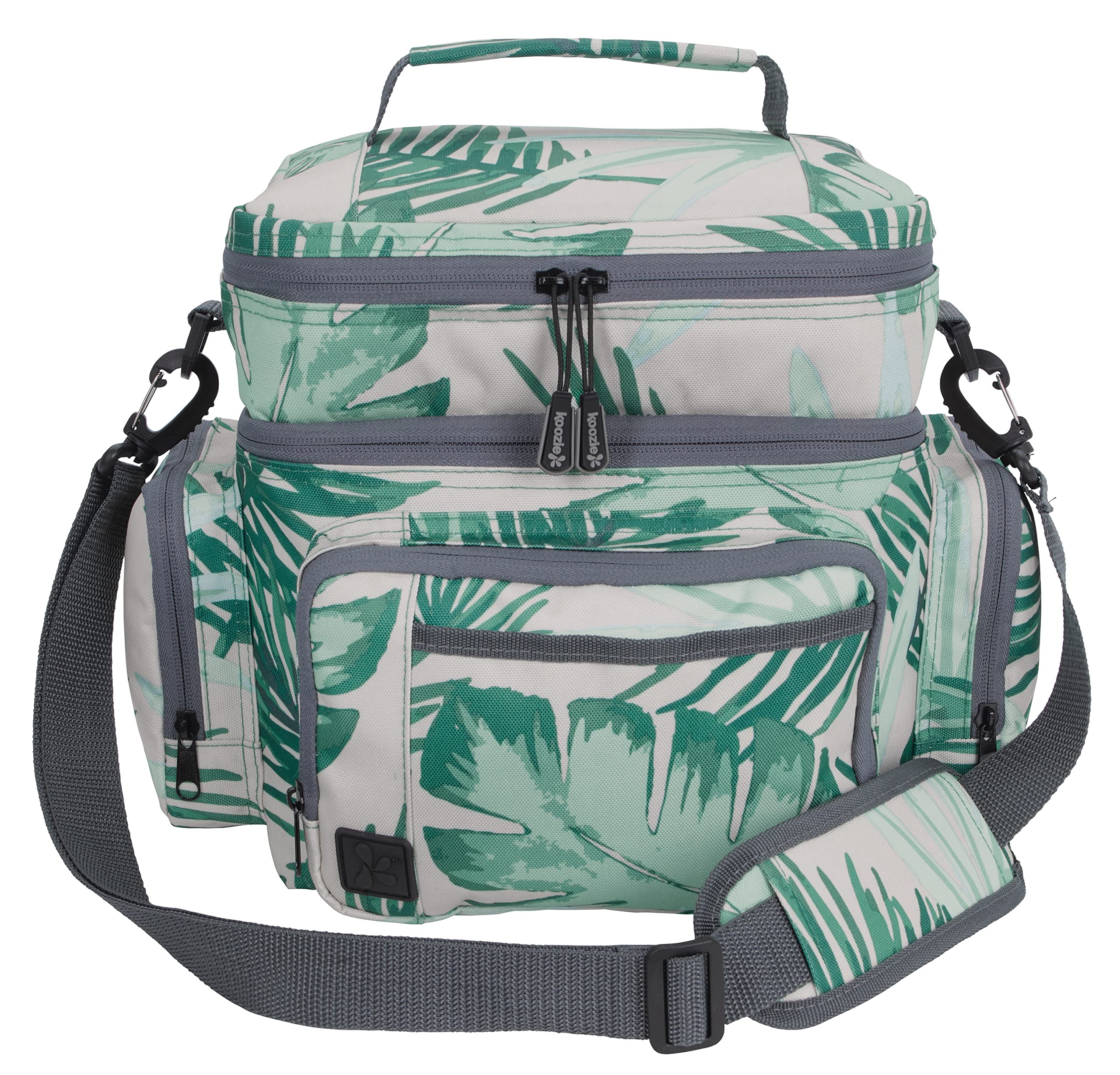 KOOZIE Dual Compartment Cooler Lunch Bag for Women - Large Double Decker Insulated Lunch Box with Removable Shoulder Strap - Resuable Lunch Tote for Work, Travel, Beach, Picnic (Tropical)