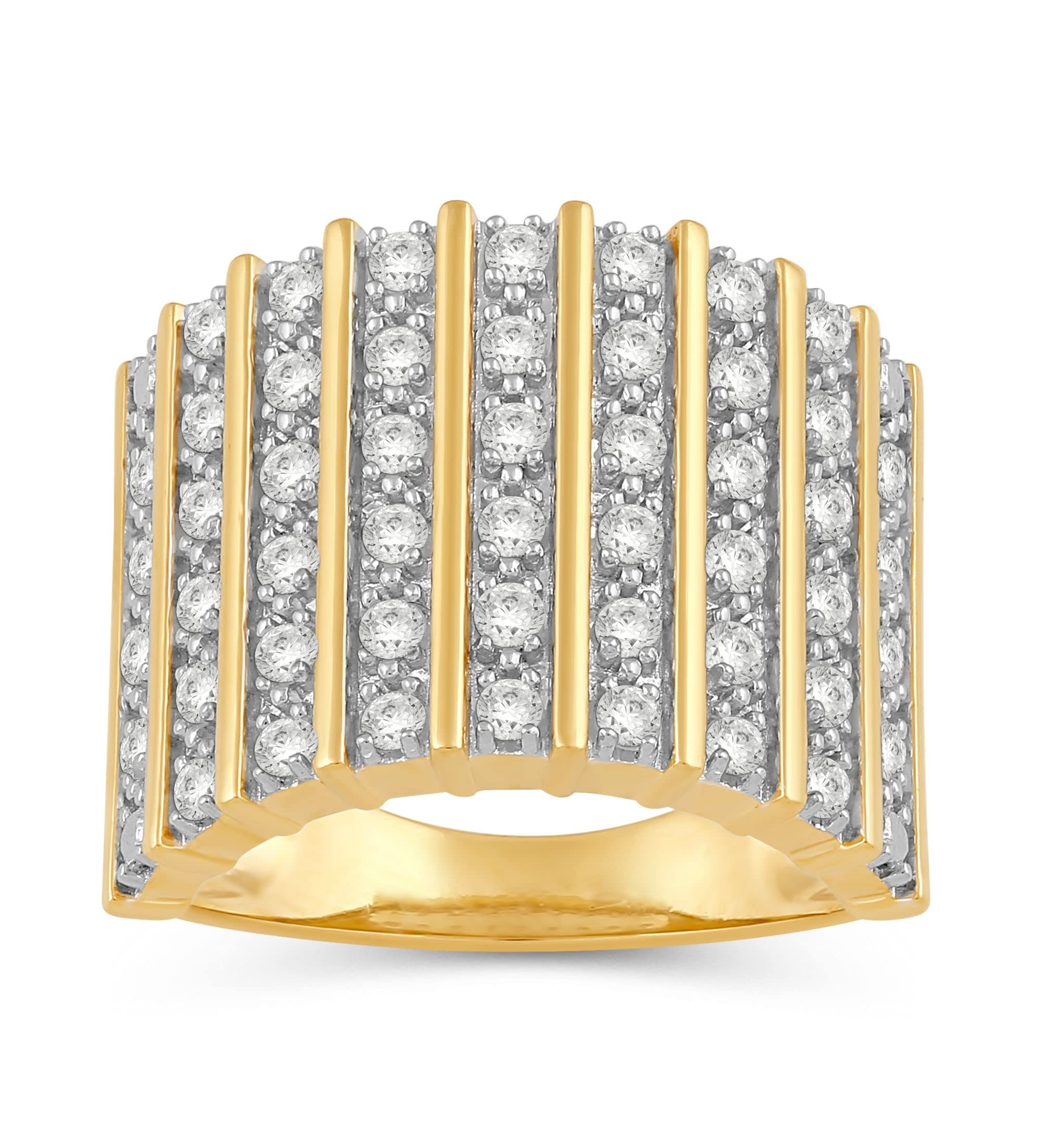 Jewelili Yellow Gold Over Sterling Silver 1 Cttw Natural White Round Diamonds Anniversary Ring, Size 7