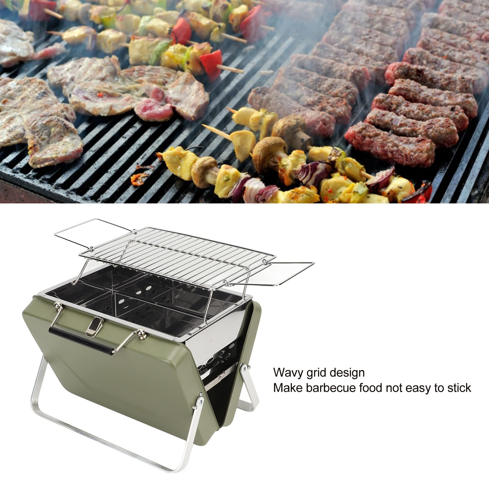 High Temperature Resistant 410 Stainless Steel Portable Mini Portable Charcoal Grill for Backyard Picnic Grill (Green)