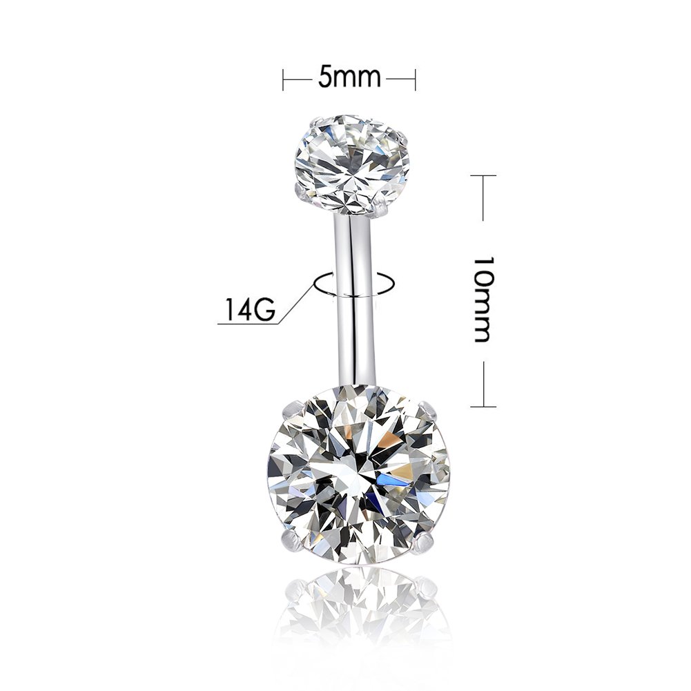 HQLA 14G Belly Button Rings Surgical Stainless Steel Round Cubic Zirconia Navel Barbell Stud Body Piercing (Clear)