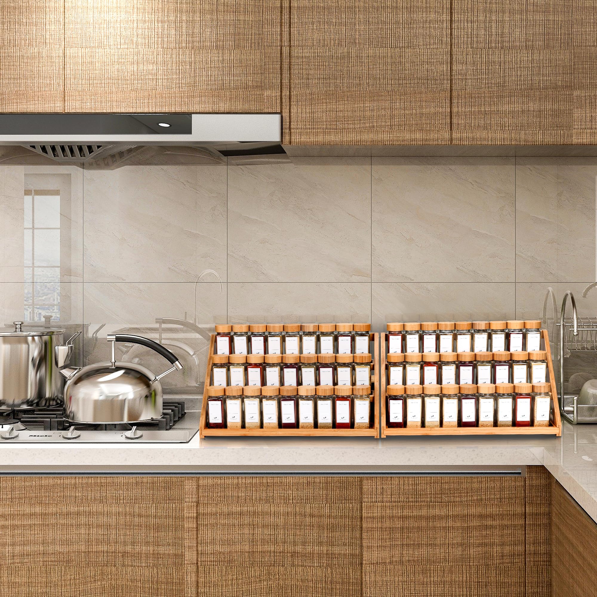 MNADSFKJ Bamboo Tiered Spice Rack for Countertop Spice Organizer for Pantry Spice Shelf Organizer for Cabinet Spices Rack