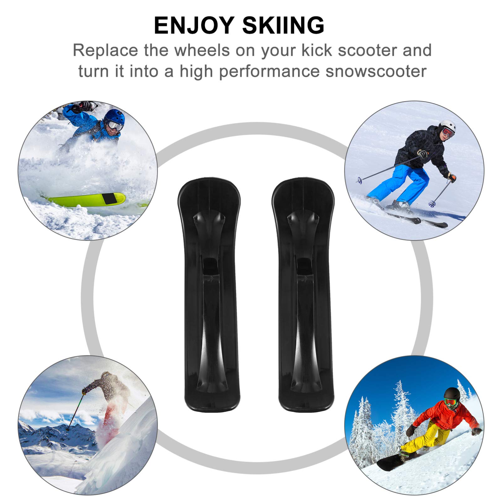 IMIKEYA 2pcs Snow Scooter Ski Sled Kit, Sand Scooter Conversion Kit, Fold Skate Board Outdoor Snow Scooter Sled Ski Attachment for Kids, Black