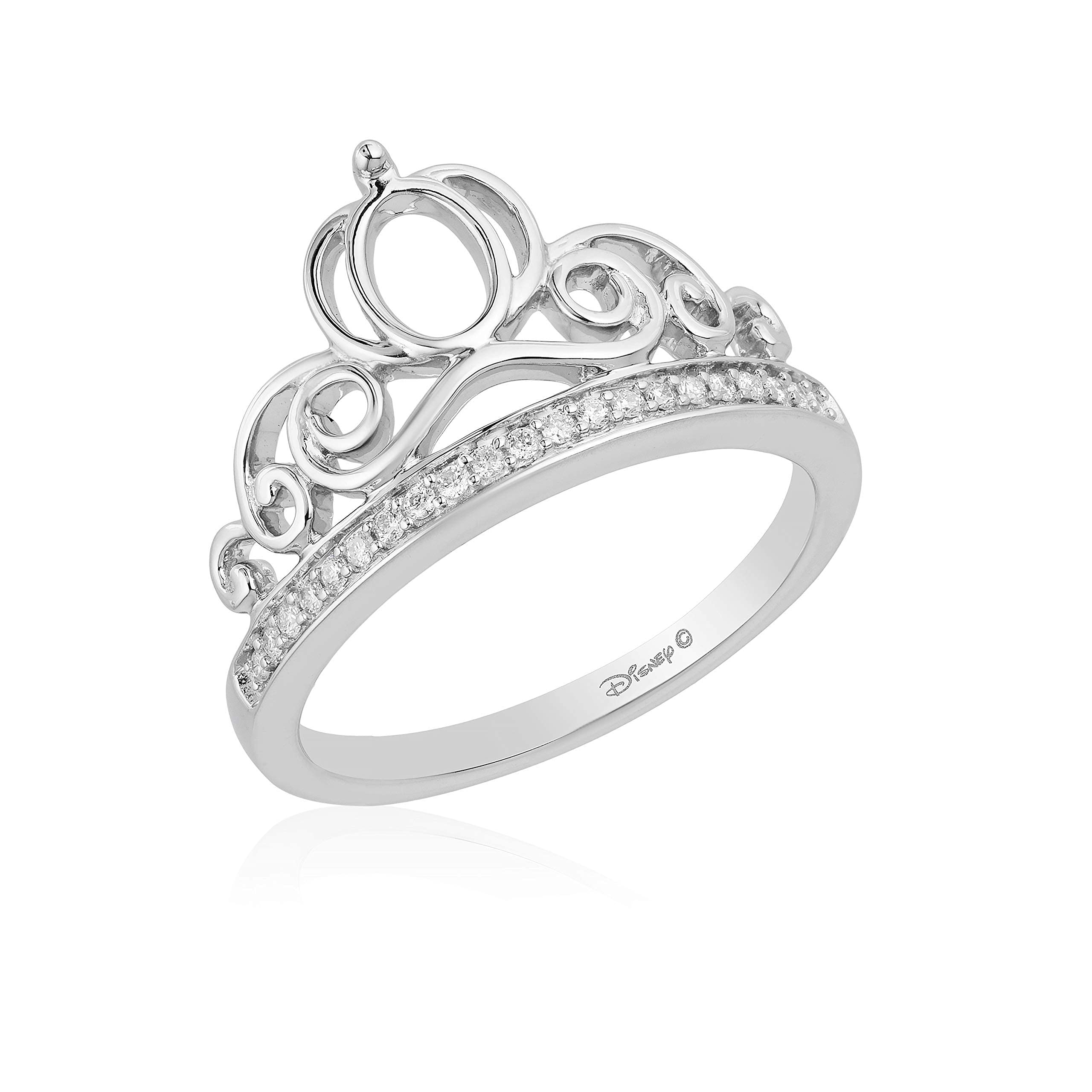 Jewelili Enchanted Disney Fine Jewelry Sterling Silver 1/10 Cttw Natural White Diamonds Cinderella Tiara Ring Size 6