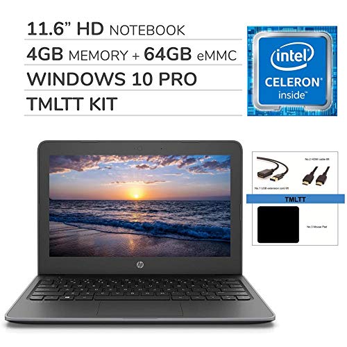 HP Stream 11 Pro G5 2021 11.6" HD Notebook Laptop Computer, 2-Core Intel Celeron N4000 1.1 GHz, 4GB RAM, 64GB eMMC Flash Memory, Bluetooth,Webcam,HDMI,No DVD,Windows 10 Pro, TMLTT Kit