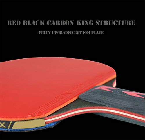 KATUEF 5 Star Table Tennis Racket,Bats, Carbon King Beat ping Pang Racket, Professional Training Double Racket,1 Storage Bag (Color : Black+Red, Size : Long Handle)