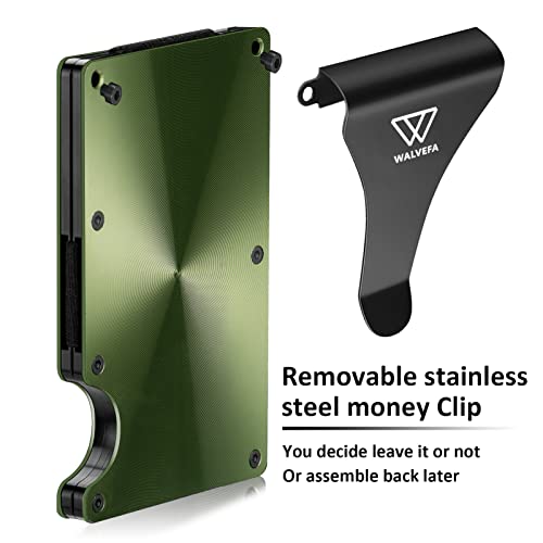 Minimalist Wallet for Men, Slim RFID Metal Money Clip Wallet, Smart Front Pocket Wallet Aluminum Credit Card Holder CD Texture (Amry Green)