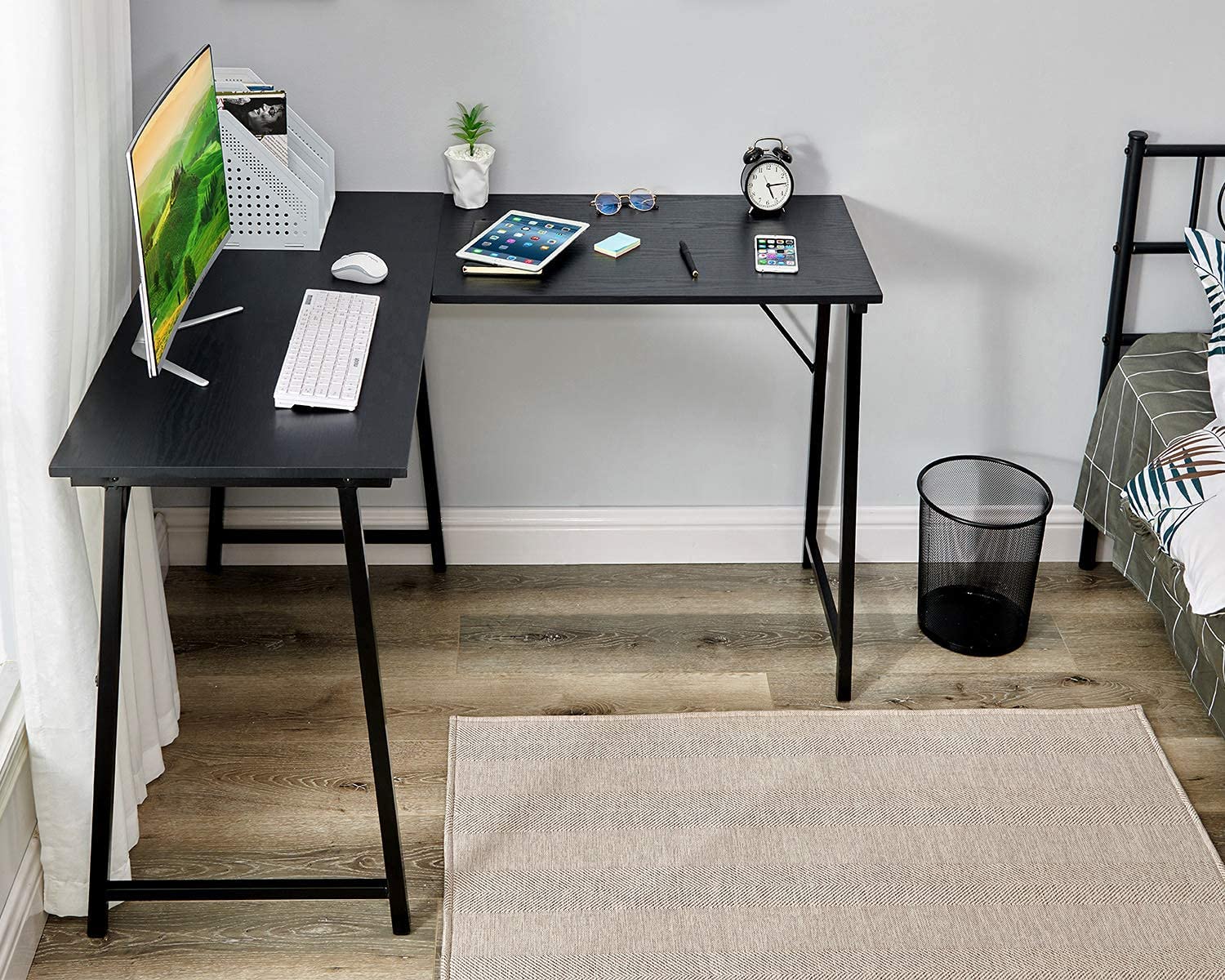 L Shaped Desk Gaming Computer Desk 50.4'' Home Office Corner Desk ps5 Kids Writing Desk for Small Space Modern Students Study PC Laptop Table Large Wood Workstation Space-Saving for Bedroom, Black