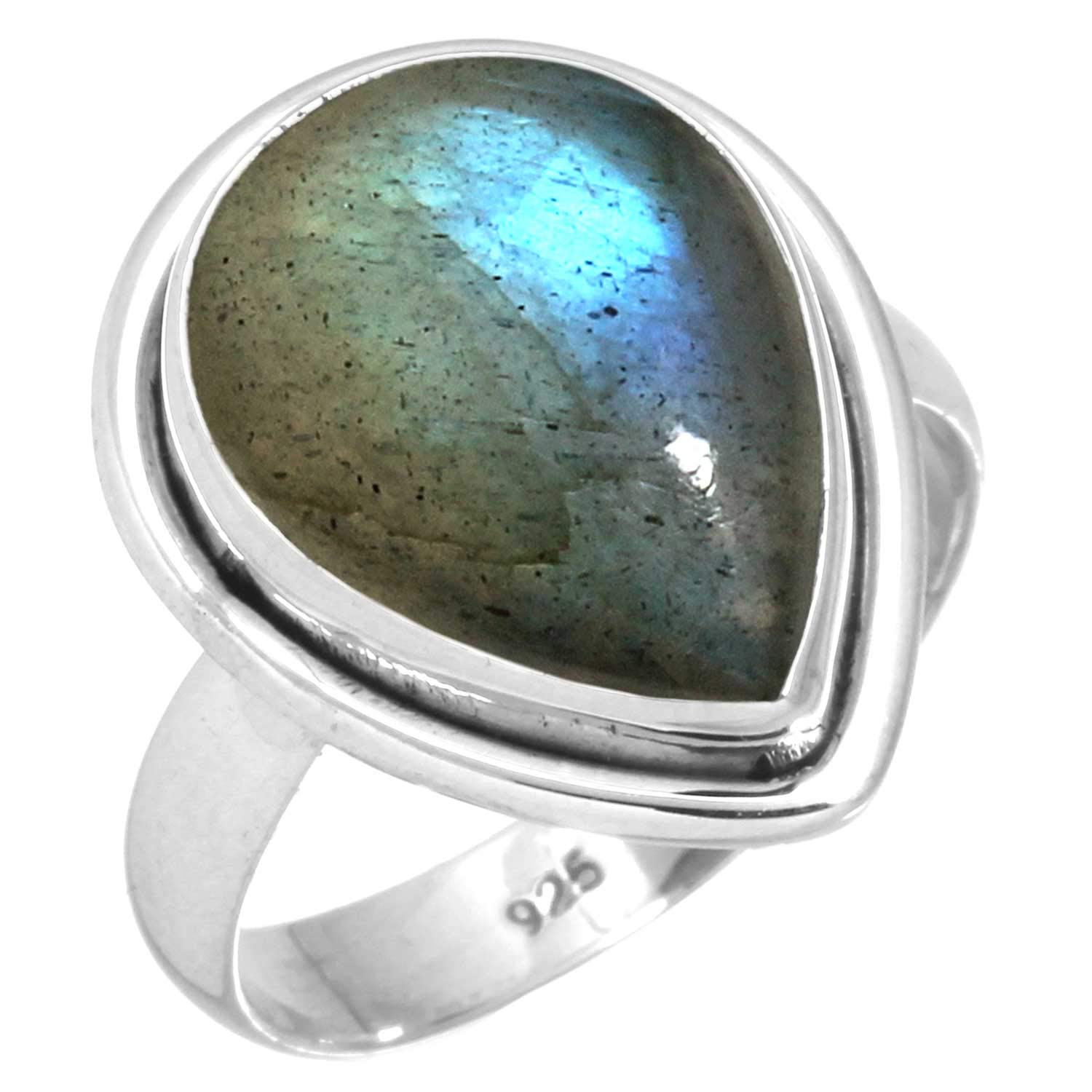JEWELOPORIUM 925 Silver Ring for Women Size 7.5 Gray Natural Labradorite Gemstone Vintage Silver Ring Anniversary - Gift Solitaire Jewelry