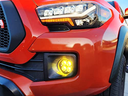 iJDMTOY Yellow Lens 24W High Power LED Wide Angle SAE Flood Beam Fog Light Kit w/Built-On Mounting Brackets Compatible With Toyota Tacoma Tundra 4Runner, etc