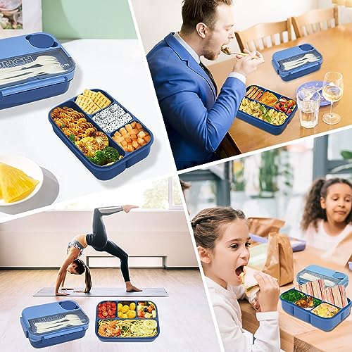 Luriseminger Bento Lunch Box, Snack Containers,Meal Prep Containers Kids/Toddle/Adults,Food Storage Containers for School, Work and Travel (4 compartment-blue)