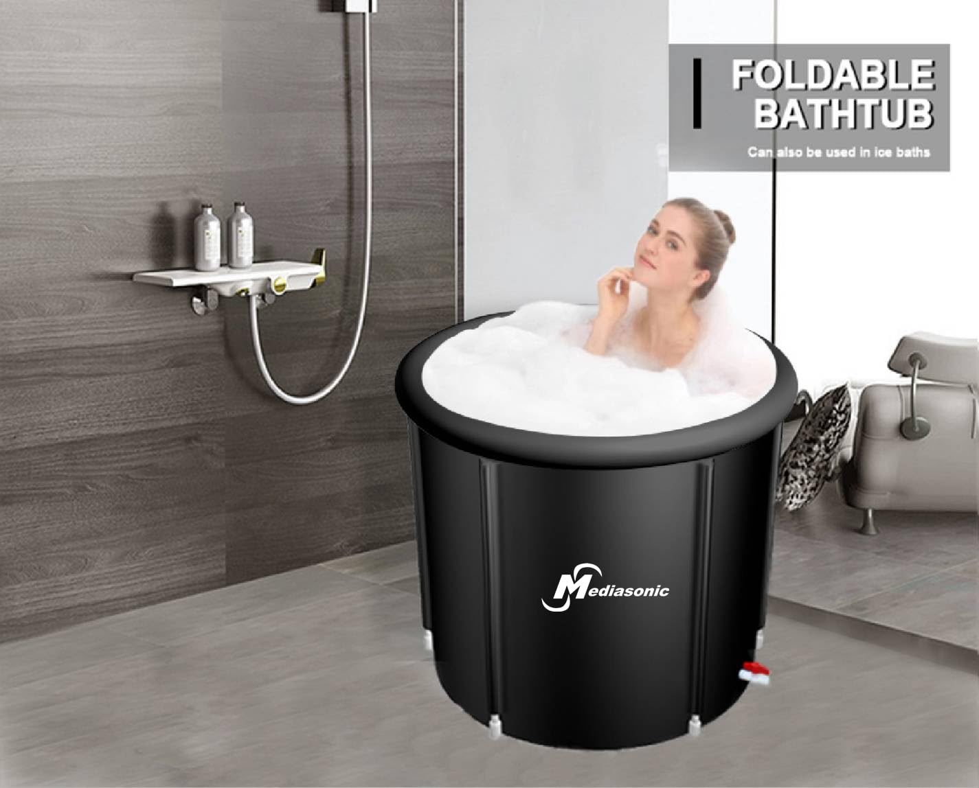 Ice Bath Tub for Athletes | Large Capacity 115 Gallons / 433 Liters | Portable Cold Ice Tub | Inflatable Ice Bath for Outdoor Cold Therapy Tub by Mediasonic (MS-100RP)
