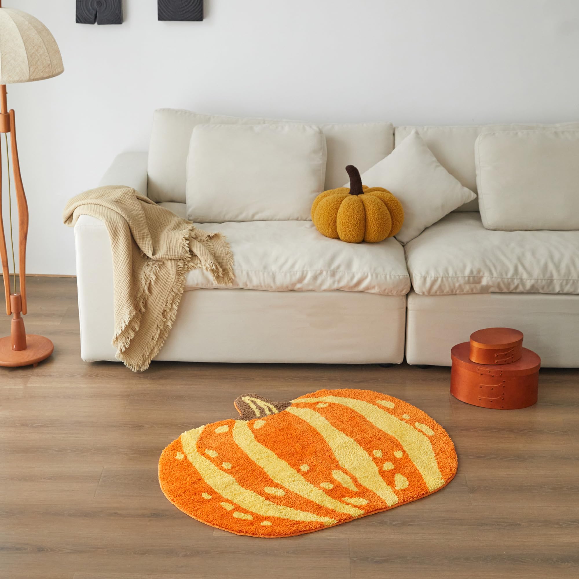 stitchworn 3.5x3ft Tufted XLarge Pumpkin Rug, High Pile Absorbent w/Nonslip Backing, Autumn Fall Halloween Decor for Home, Bathroom, Bedroom, and Living Room