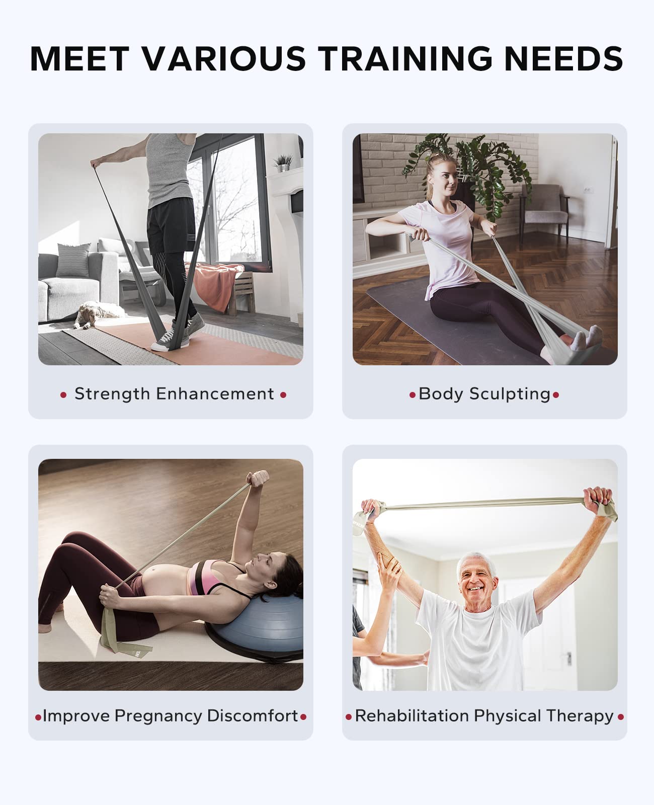 HAPBEAR Resistance Bands for Working Out, Exercise Bands for Physical Therapy, Stretch Elastic Band with 5 Strengths, Workout Bands for Home Gym, Skin-Friendly, Strength Training, Pilates, Yoga