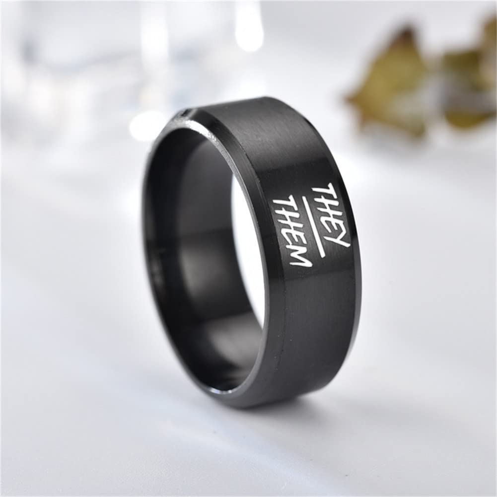 KBNSUIAN Pronoun Gender They Them Ring 8mm Matte Pride Band Ring Nonbinary NB Pride Genderqueer LGBTQ Pronouns Jewelry, Size 11