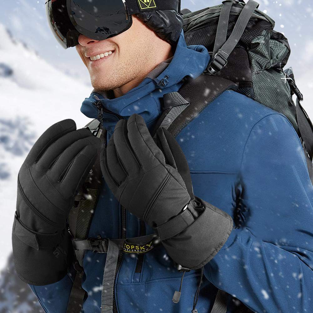 HiCool Ski Gloves, Snow Gloves Waterproof Thermal Touchscreen Gloves for Women Men Cold Weather Snowboard Gloves, Black, Medium