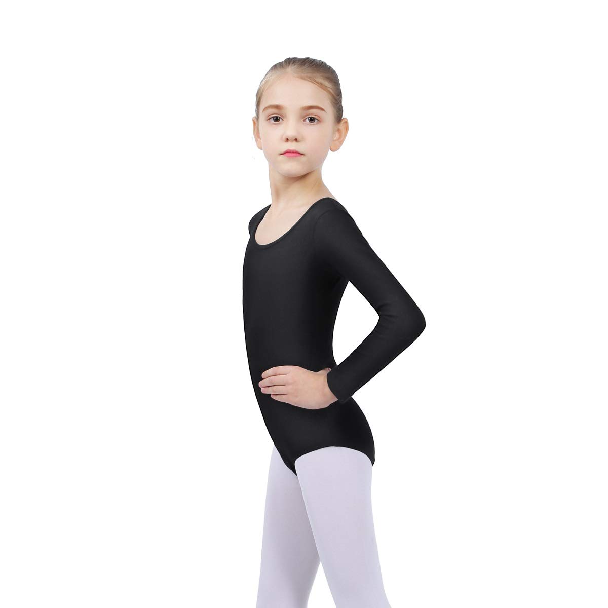 HiDance Ballet Leotards, Girls' Classic Long Sleeve Leotards, Crisscross Straps Back Dance Tops Black 110