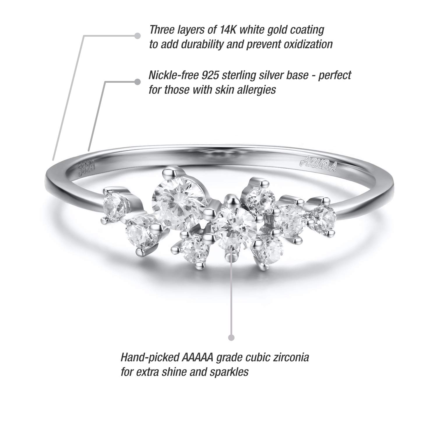 Indigo Blonde Diamond Cluster Ring for Women in Sterling Silver Dainty Stackable Ring 14K Gold Vermeil (Silver, 10)