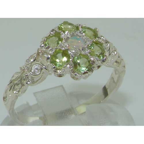LetsBuyGold 925 Sterling Silver Natural Opal and Peridot Womens Promise Ring - Size 7.5