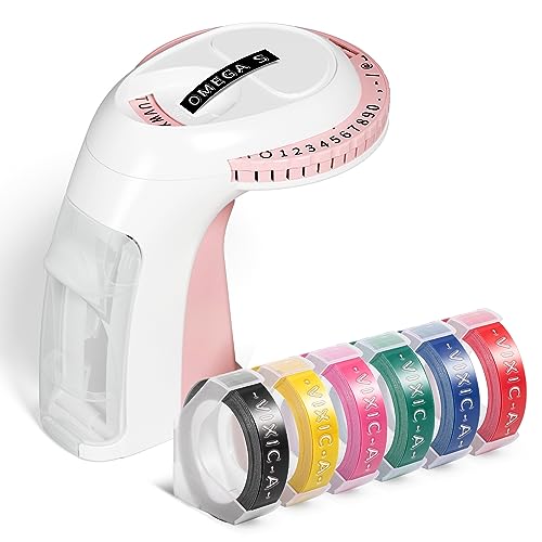Vixic Omega S Embossing Label Maker Machine,Handheld Embosser 3D Label Printer,Manual Portable Vintage Embossed Labeler for Kid DIY Home School Organization