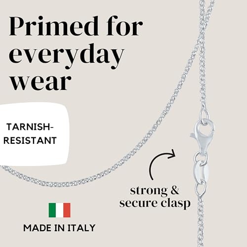 KISPER Silver Diamond Cut Cable Link Chain Necklace β Thin, Dainty, 925 Sterling Silver Jewelry for Women & Men with Lobster Clasp β Made in Italy, 20"