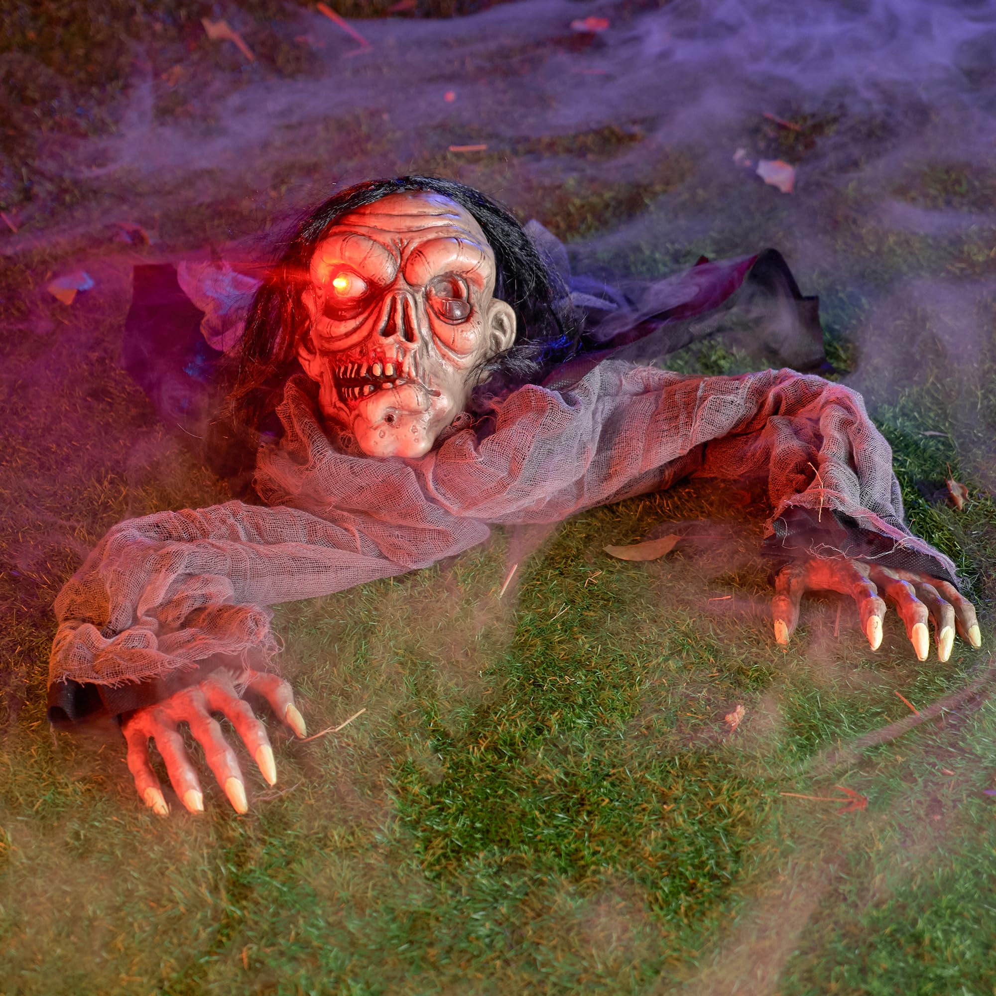 JOYIN Halloween Animated Zombie Groundbreaker with Decayed Face Halloween Animatronic Decorations with Movable Arms for Halloween Outdoor Yard Decor Halloween Decorations Scary Graveyard Décor
