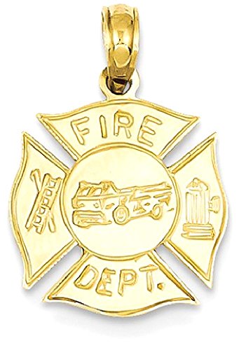 IceCarats 14K Yellow Gold Fire Department FD Fireman Necklace Firefighter Pendant Rescue Charm 20mm x 13mm Only