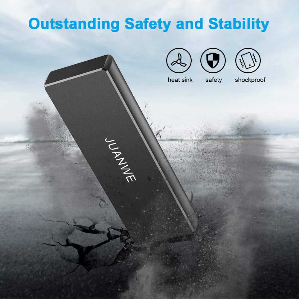 JUANWE 250GB External SSD, USB 3.1 500MB/s High-Speed Read Write Portable Aluminum SSD External Hard Drive, Type-C PSSD for PC/Laptop/Mac/Android,Mobile External Solid State Drive