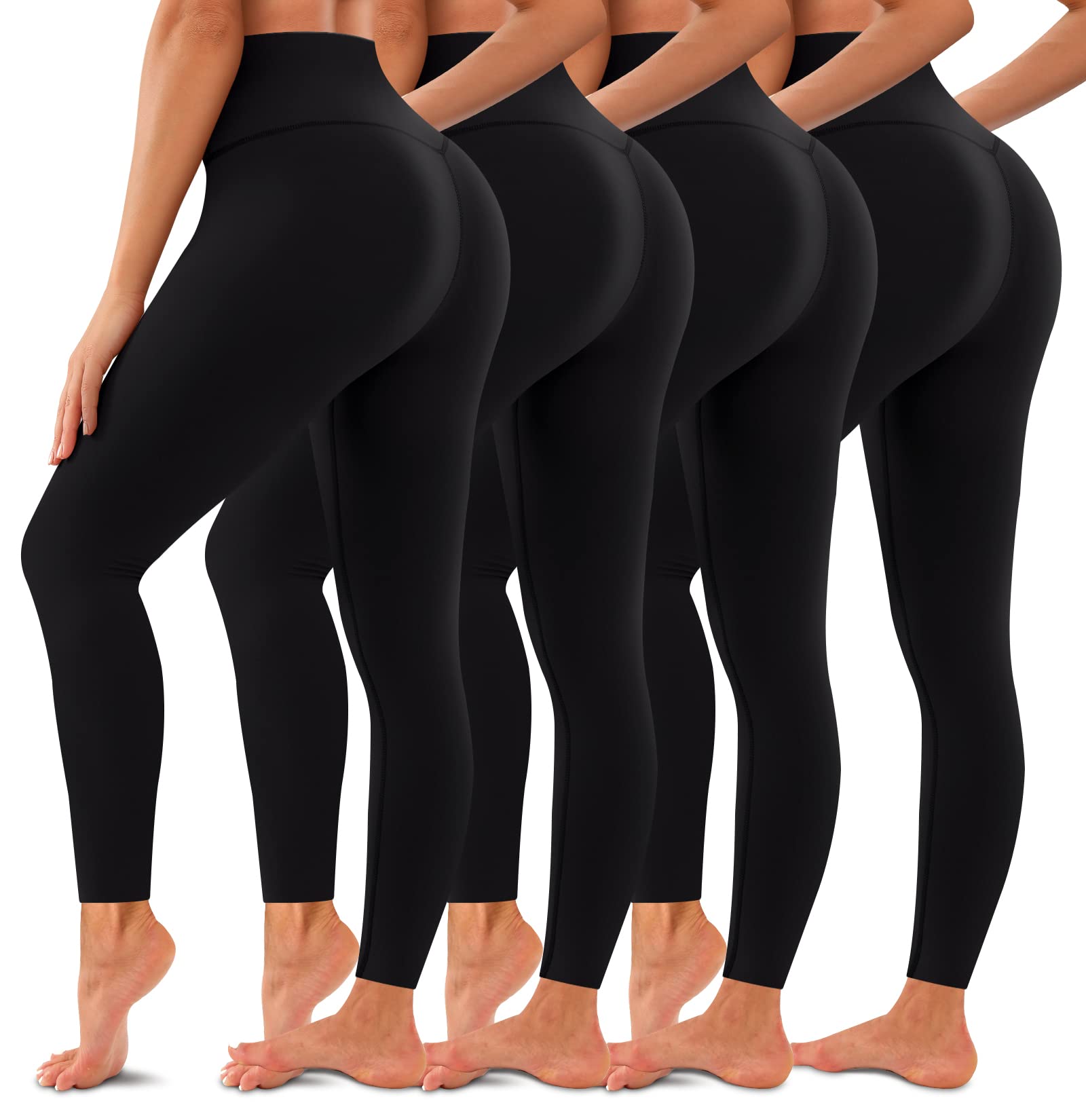 Laite Hebe 4 Pack High Waisted Leggings for Women- Soft Tummy Control Slimming Yoga Pants for Workout Running
