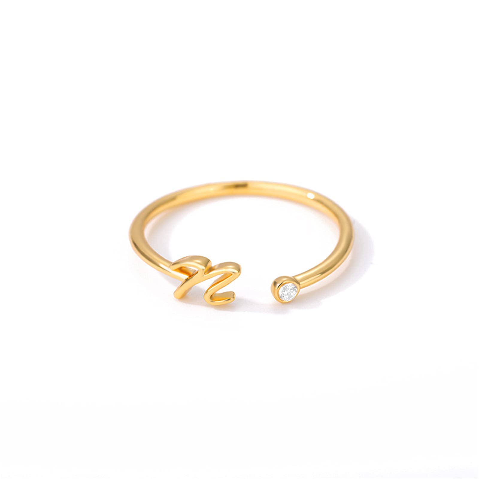 Letter Rings for Women, Twenty Six English Letter Open Ring, Alphabet Rings Letter A to Z, Statement Alphabet Rings, Adjustable Open Ring for Women Teens (N,Golden)