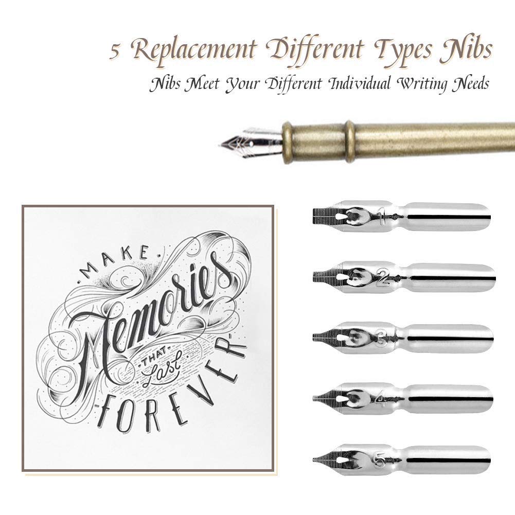 HSTYAIG Antique Feather Quill Pen Set Feather Dip Pen Calligraphy Writing Quill Pen Set for Kids Friend Birthday Present Set (Navy)
