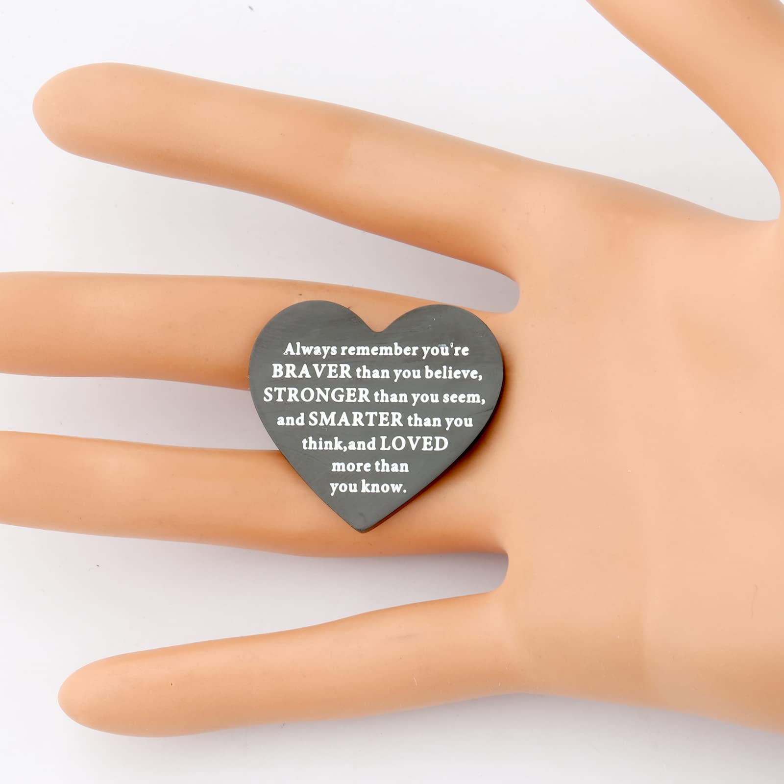 KUIYAI Pocket Hug Token Always Remember You are Braver Than You Believe Token Inspiration Gift Long Distance Relationship Gift (AlwaysRememberHeartBLK)