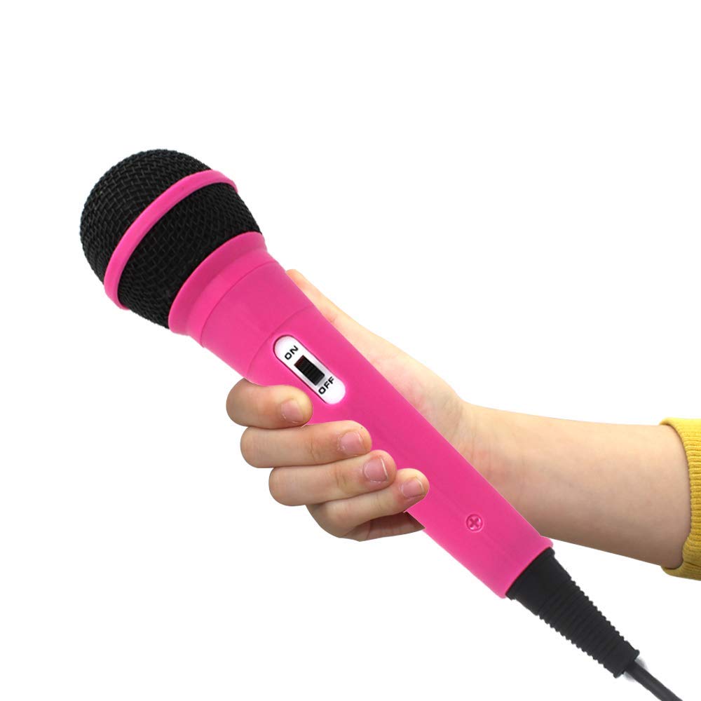 Kakutoy Wired Kids Karaoke Microphone Toy Handheld Dynamic Microphone 3.5mm Microphone Function Jack Cable Compatible with Children Karaoke Singing Machine (Pink)