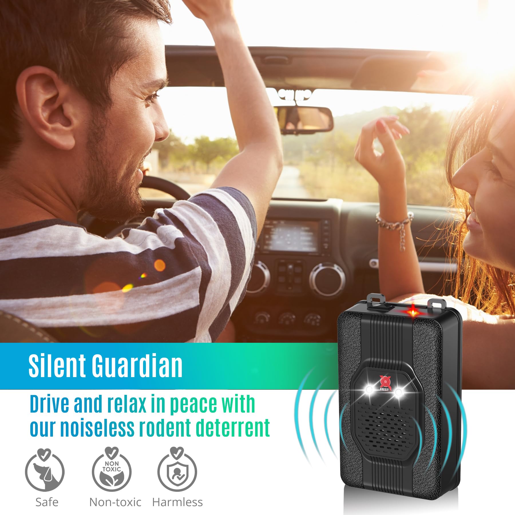 Ultrasonic Mouse Deterrent for Cars and Indoor 4 Packs, Battery Operated Mouse Squirrel Deterrent with Strobe Light, Smart Detection Keep Mice Out of Car, Boat Garage Attic Barn