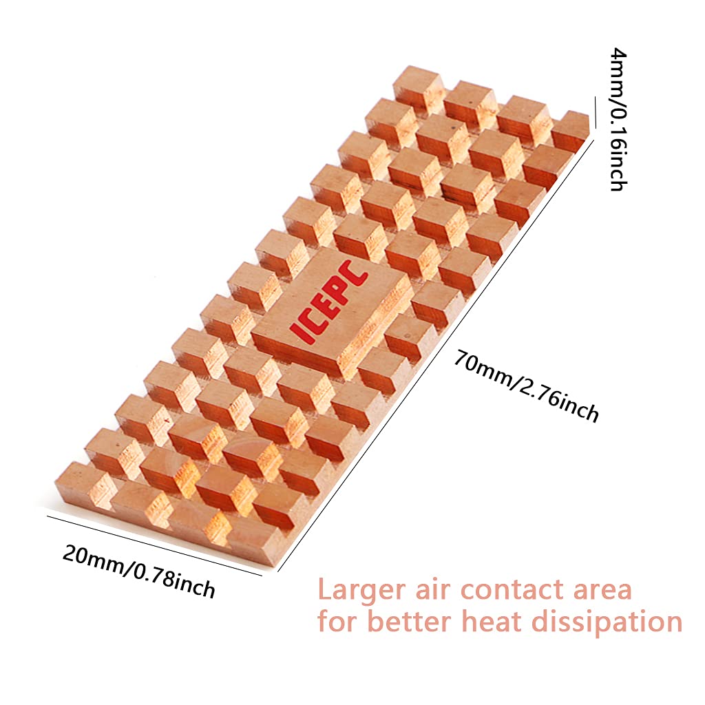 icepc M.2 Heatsink for PS5 2280 SSD Pure Copper Heatsink Kit Cooler Heat Sink with Silicone Based Thermal Pad for Cooling M.2 SSD NGFF SSD NVME SSD(70x20x4mm)