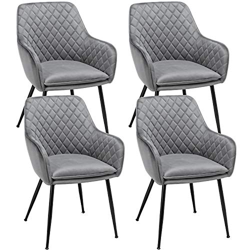 Yaheetech 4pcs Dining Chairs Counter Lounge Armrest Chairs Velvet Modern Chairs With Backrest and Upholstered Seat for Home Kitchen and Restaurant, Grey