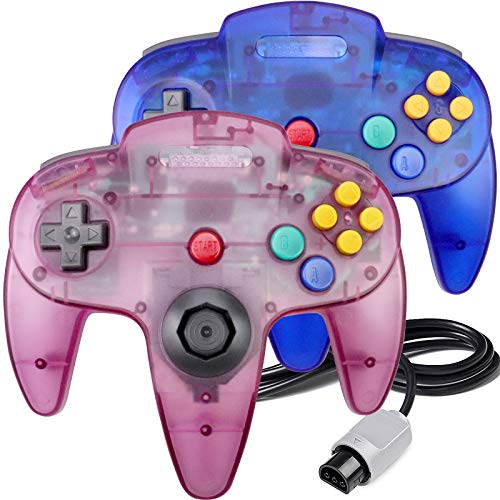 King Smart N64 Controller, Wired N64 Video Game with Upgraded Joystick for Original N64 Console (Sapphire Blue and Clear Purple)
