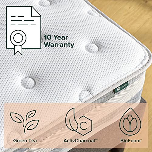 ZINUS 10 Inch Green Tea Cooling Gel Memory Foam Hybrid Mattress, Pocket Innersprings for Motion Isolation, Edge Support, Twin, White